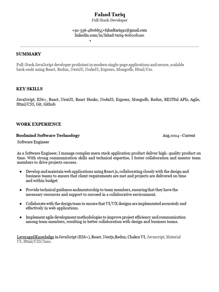 Resume Fa Had Tariq | PDF | Web Development | Software