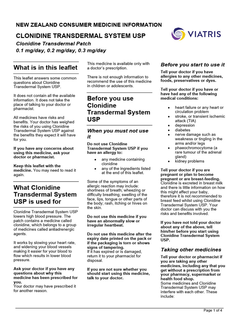 Clonidine Transdermal System USP | PDF | Medical Specialties | Diseases ...
