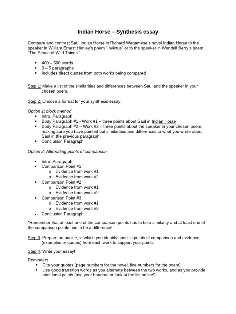Indian Horse - Synthesis Essay | PDF