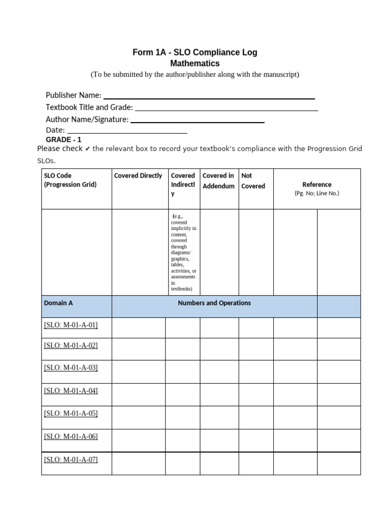 Form 1A - SLO Compliance Log | PDF