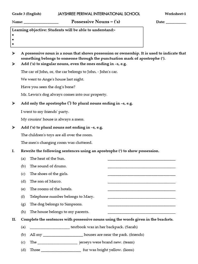 1 Possessive Nouns - UPDATE | PDF | Language Mechanics | Syntax