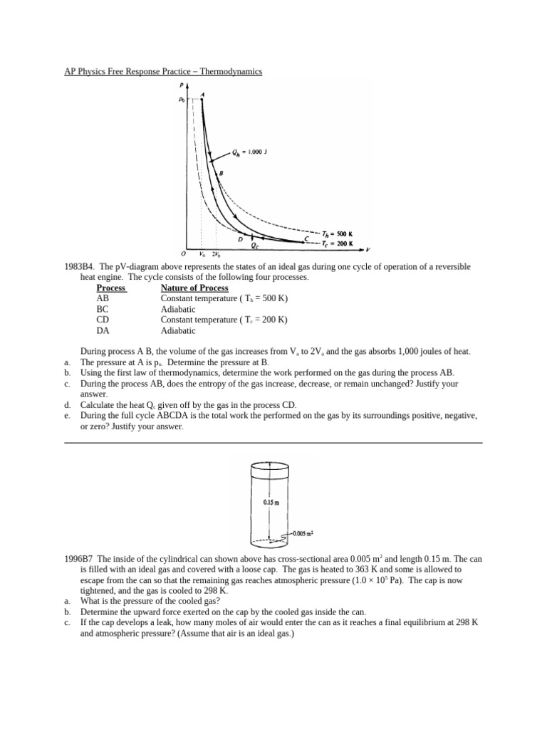 9b-Thermodynamics FR Practice Problems | PDF | Gases | Heat
