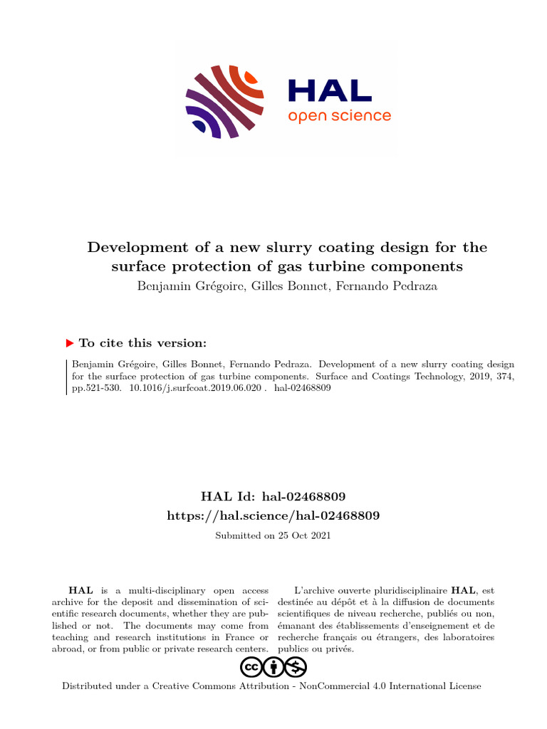 Benjamin - HAL - Developement of A New Slurry Coating Design For ...