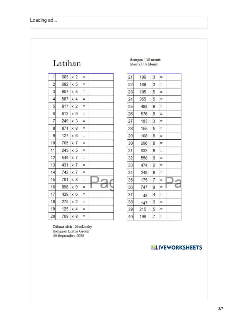 Latihan Perkalian Dan Pembagian Ratusan1 | PDF