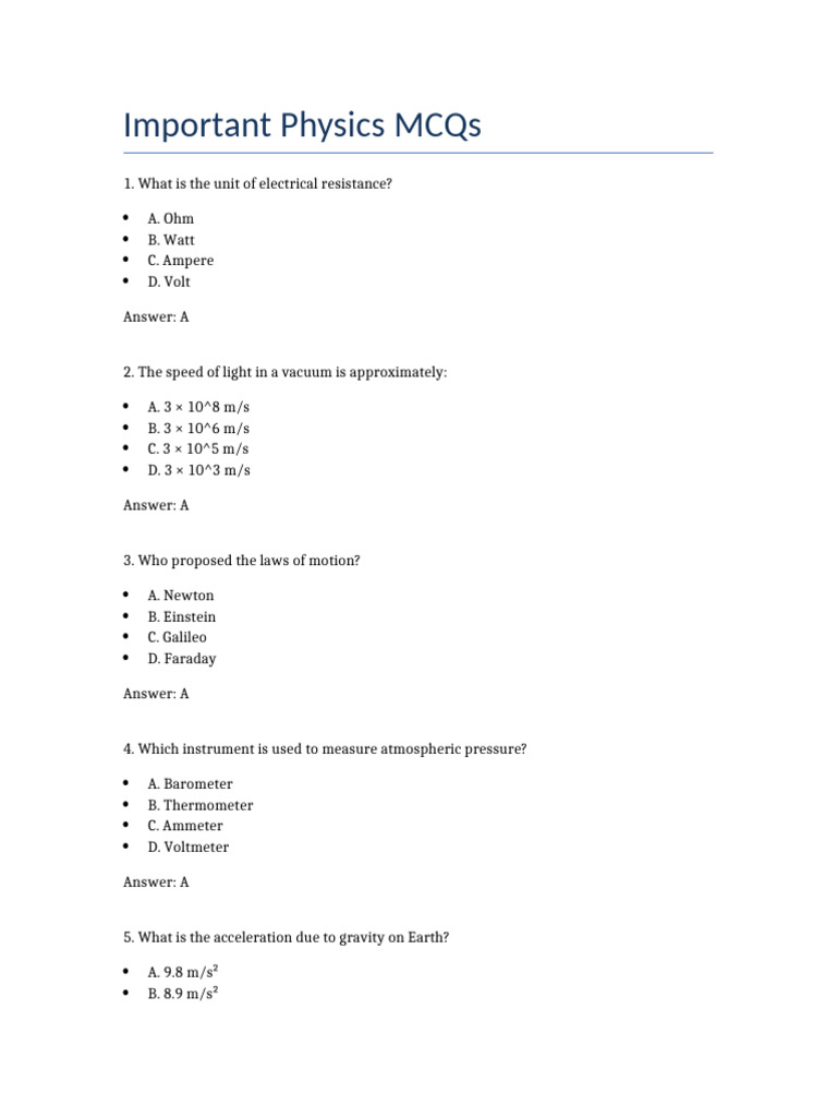 Important_Physics_MCQ | PDF