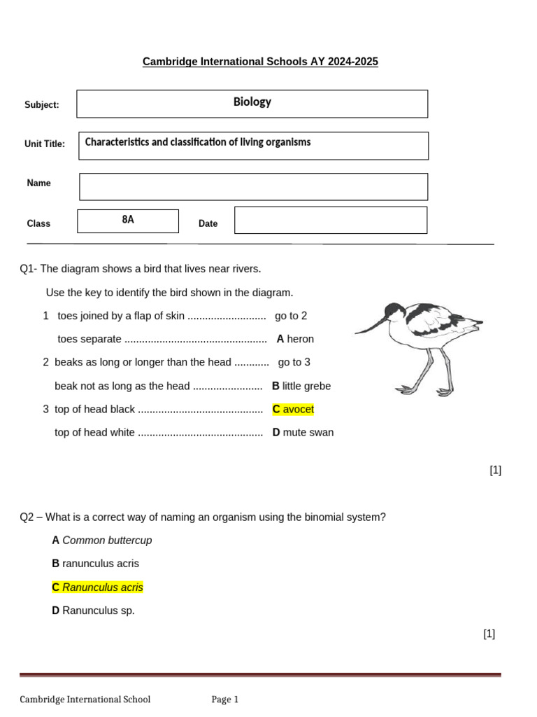 Bio G9 Chapter 1 Quiz 2 Ms Pdf Crustacean Lilium