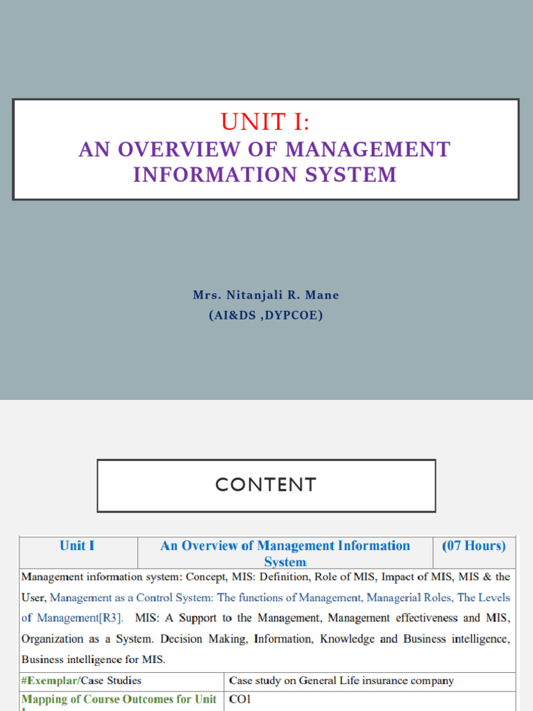 UNIT 1 Unit I An Overview of Management Information System | PDF ...