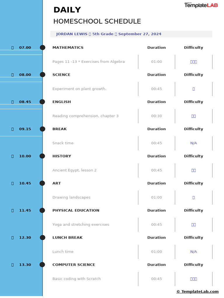Daily Homeschool Schedule 02 TemplateLab.com | PDF