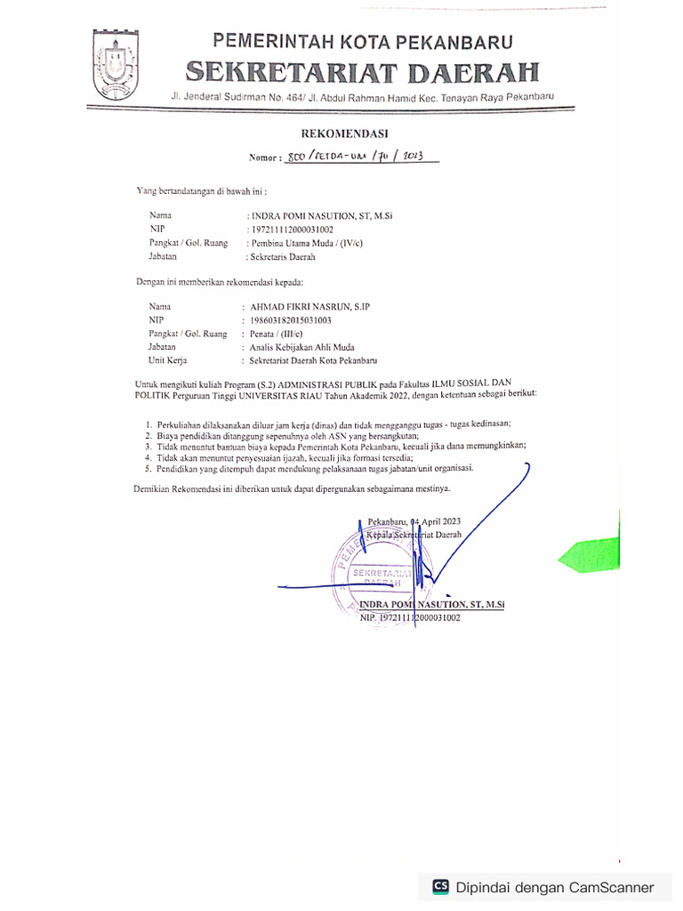 Rekomendasi Izin Belajar | PDF