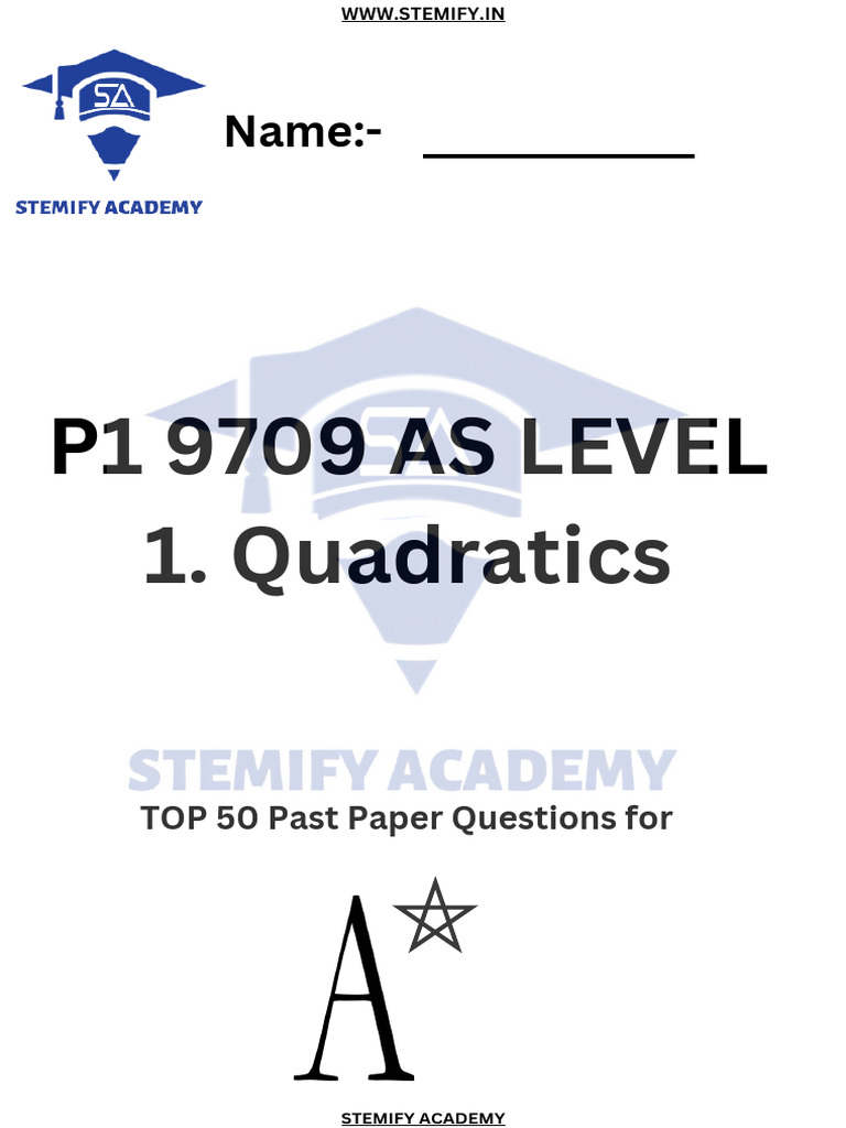 A - P1 - 9709 - 1.quadratics. | PDF