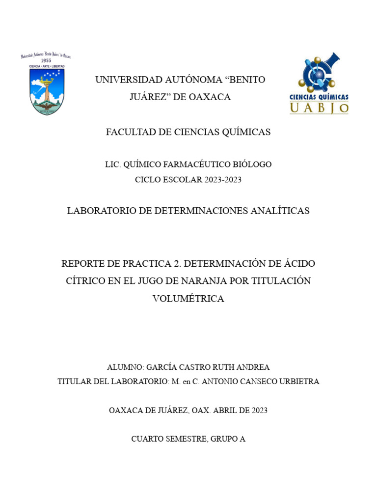 García Castro Ruth Andrea - Practica 2, 4, 5, 6 | PDF | Ácido clorhídrico | Valoración