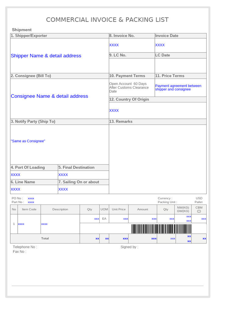 Draft CI/PL (Commercial Invoice & Packing List) | PDF | Freight Transport