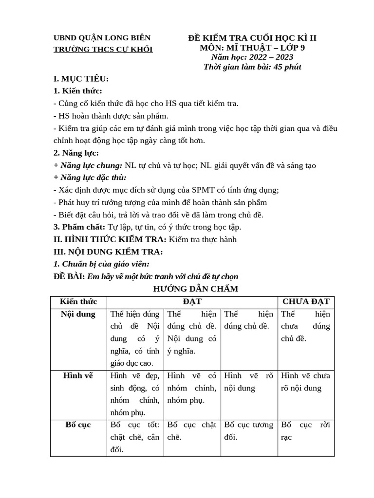 De KT Mon Mi Thuat 9 Cuoi HK 2 22 23 - 303202411 | PDF