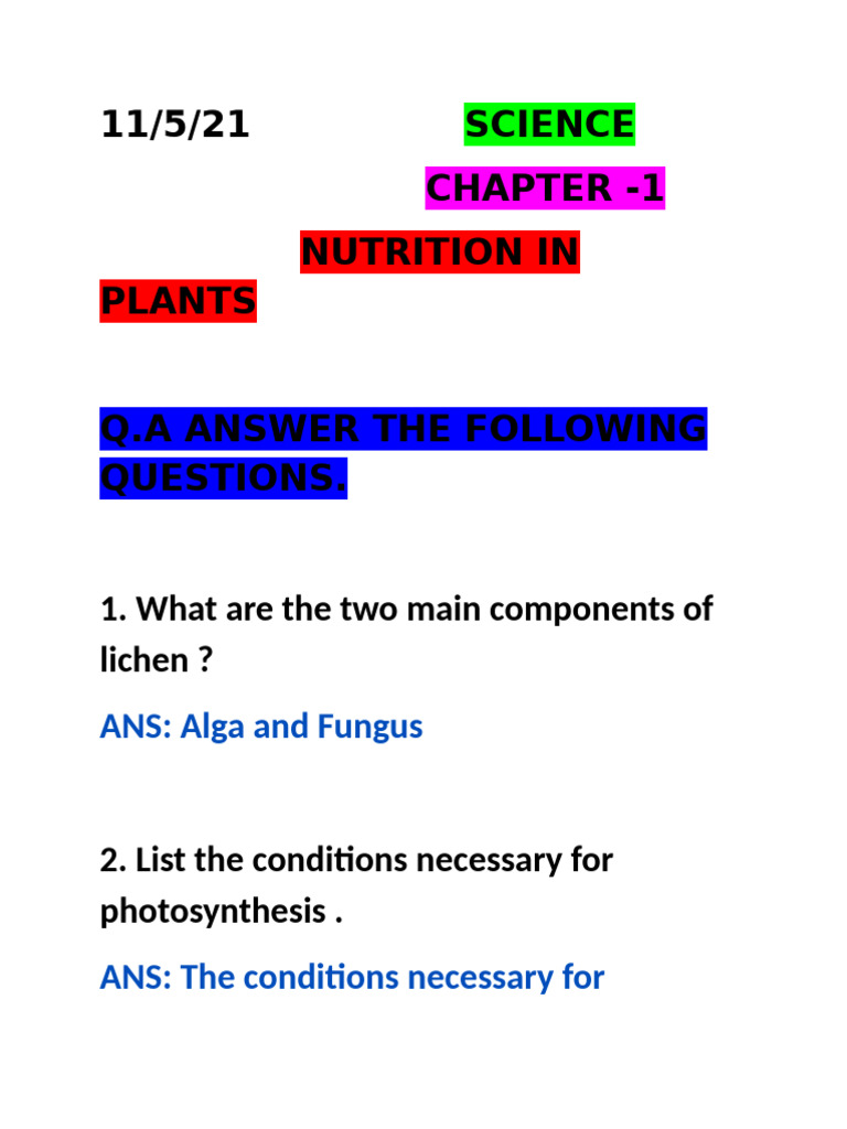 Chapter 1 Nutrition In Plants Science 7th Pdf
