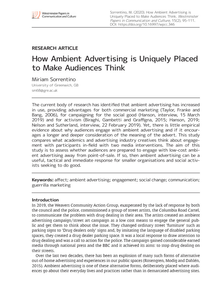 2.ambient Advertising Is Uniquely Placed | PDF | Advertising | Methodology