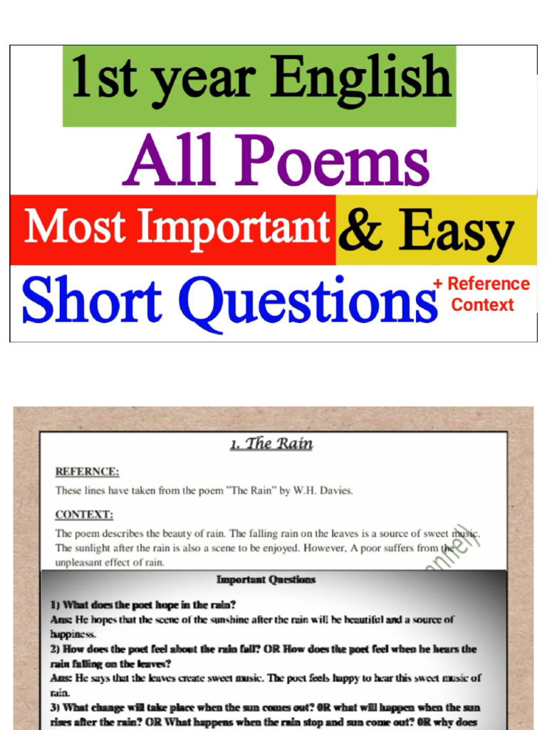 EnglishInter Part I All Poems + Reference | PDF
