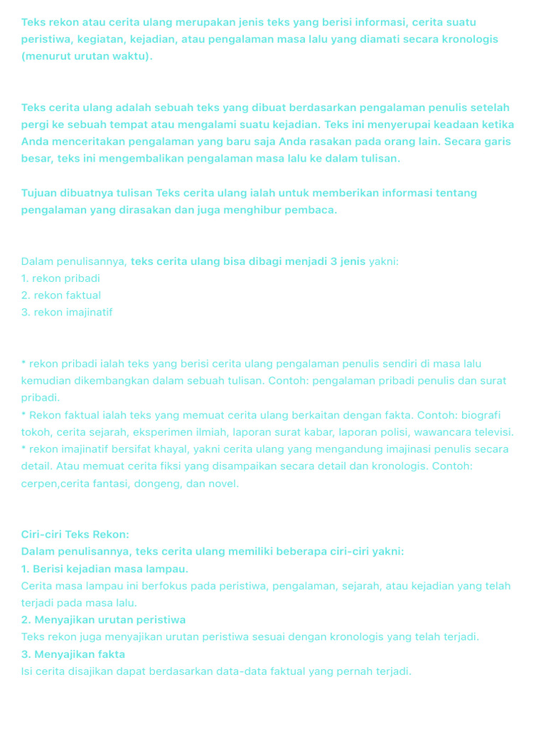 Teks Rekon Atau Cerita Ulang Merupakan Jenis Teks Yang Berisi Informasi ...