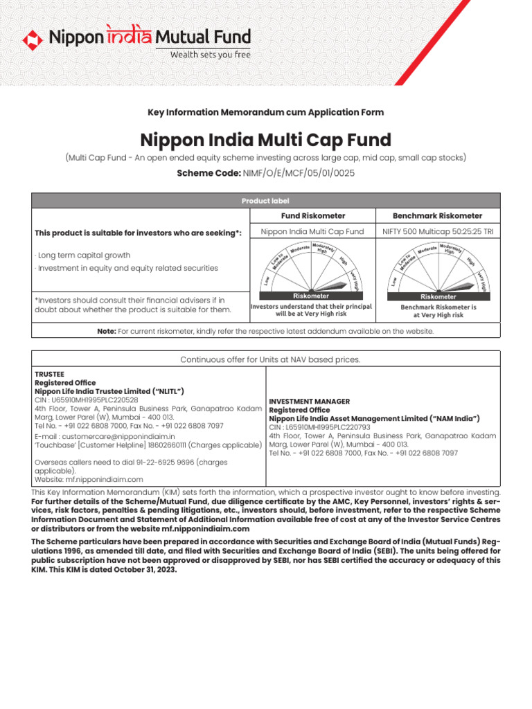 NipponIndia Multi Cap Fund | PDF | Mutual Funds | Investing