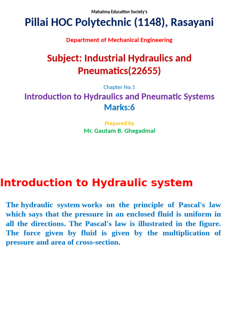 Chapter No.1 - Introduction To Hydraulic and Pneumatic Systems | PDF | Actuator | Pneumatics
