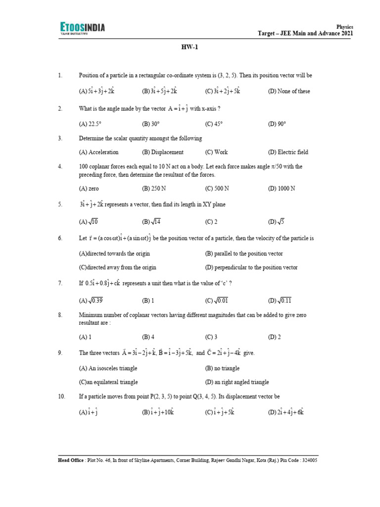 Physics: Target - JEE Main and Advance 2021 | PDF | Euclidean Vector ...