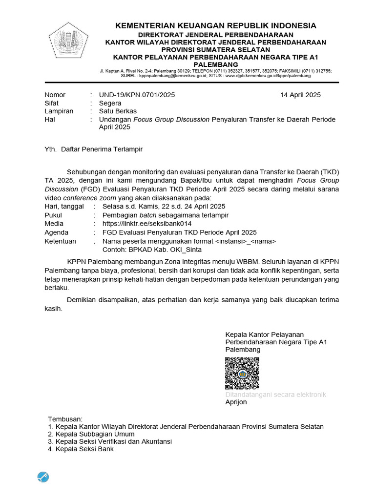 Undangan FGD Evaluasi TKD April 2025 | PDF