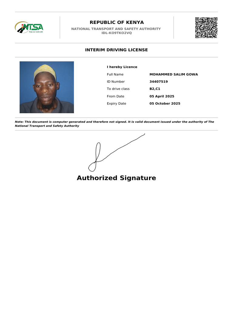 IDL-KO9TKO2VQ-Interim Driving License | PDF