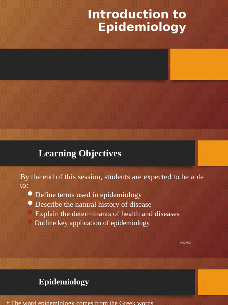 Session 01-Intro To Epidemiology | PDF | Epidemiology | Infection