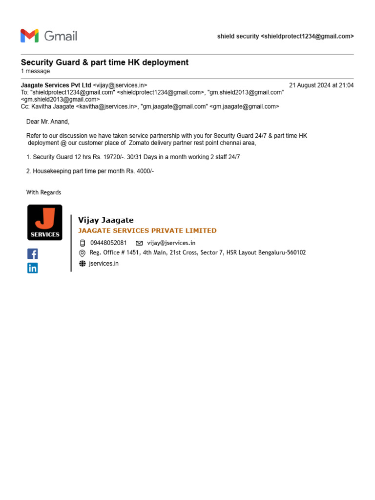 ZOMATO Security Guard & Part Time HK Deployment | PDF