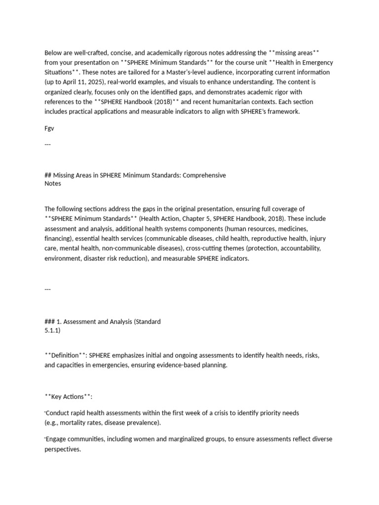 Sphere Minimum Standards Personal Notes | PDF | Disaster Risk Reduction ...