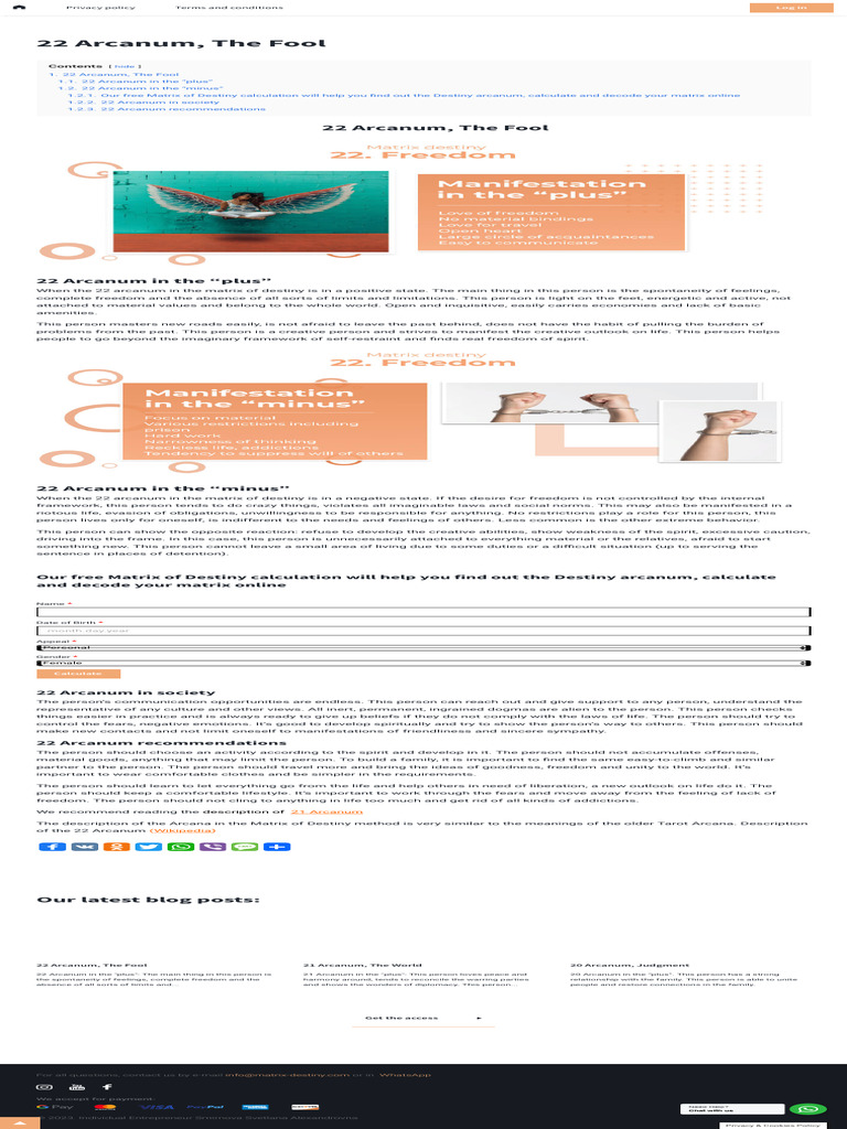 22 Arcanum, The Fool: Matrix Destiny | PDF | Psychological Concepts ...
