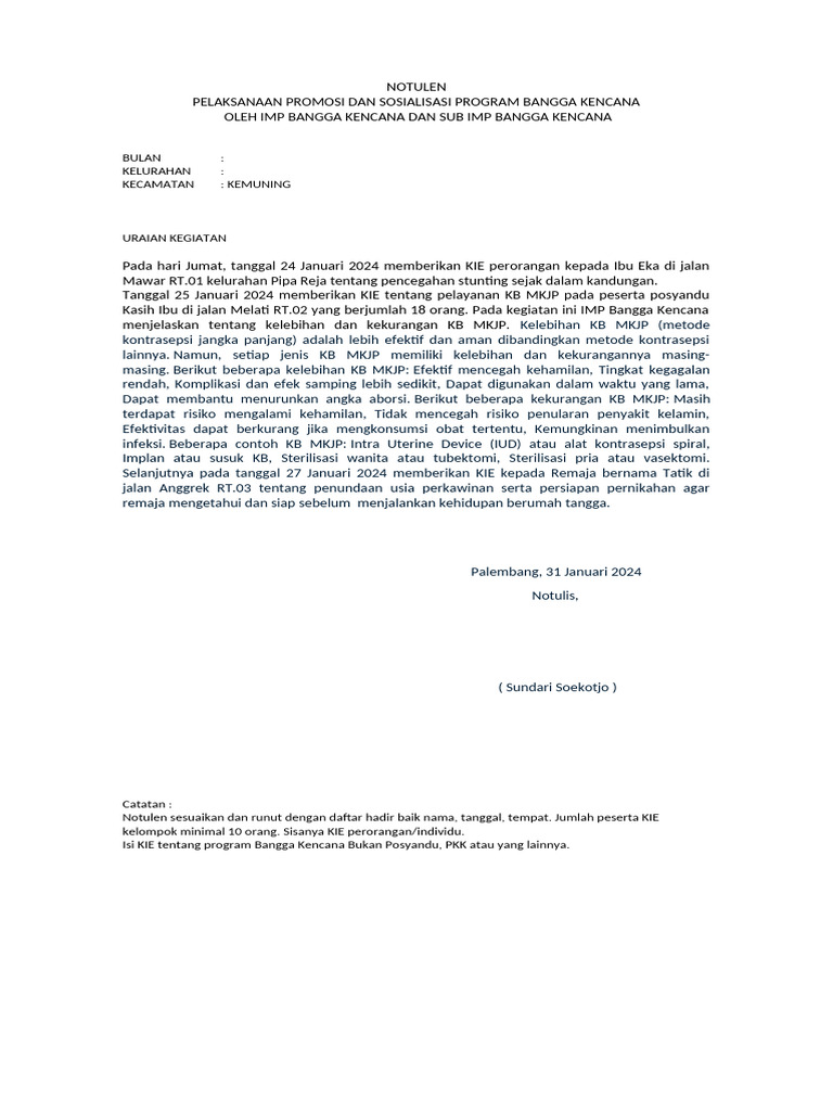 Contoh Laporan Mekop Kader | PDF