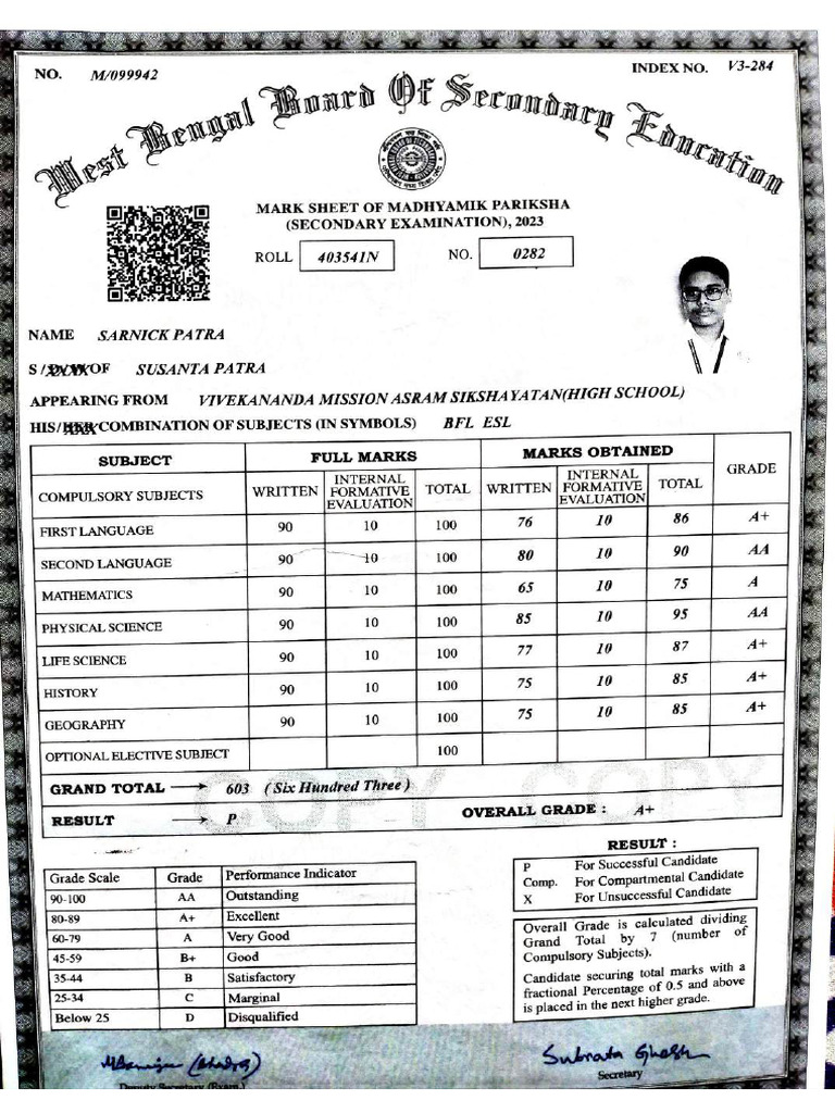 Class 10th Marksheet-Compressed | PDF