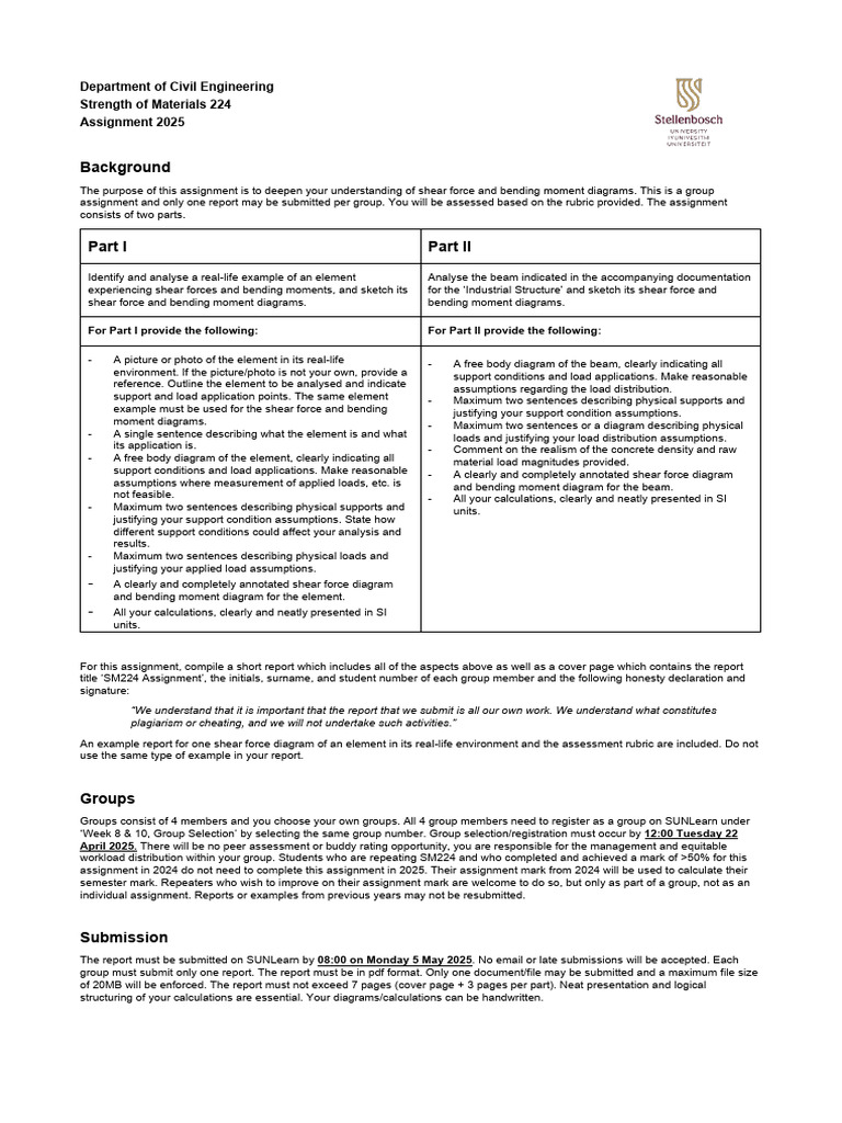 SM224 Assignment - SL224 Opdrag - 2025-1 | PDF | Bending | Force