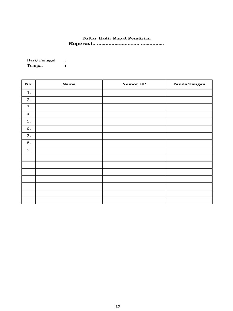 Daftar Hadir Rapat Pendirian | PDF