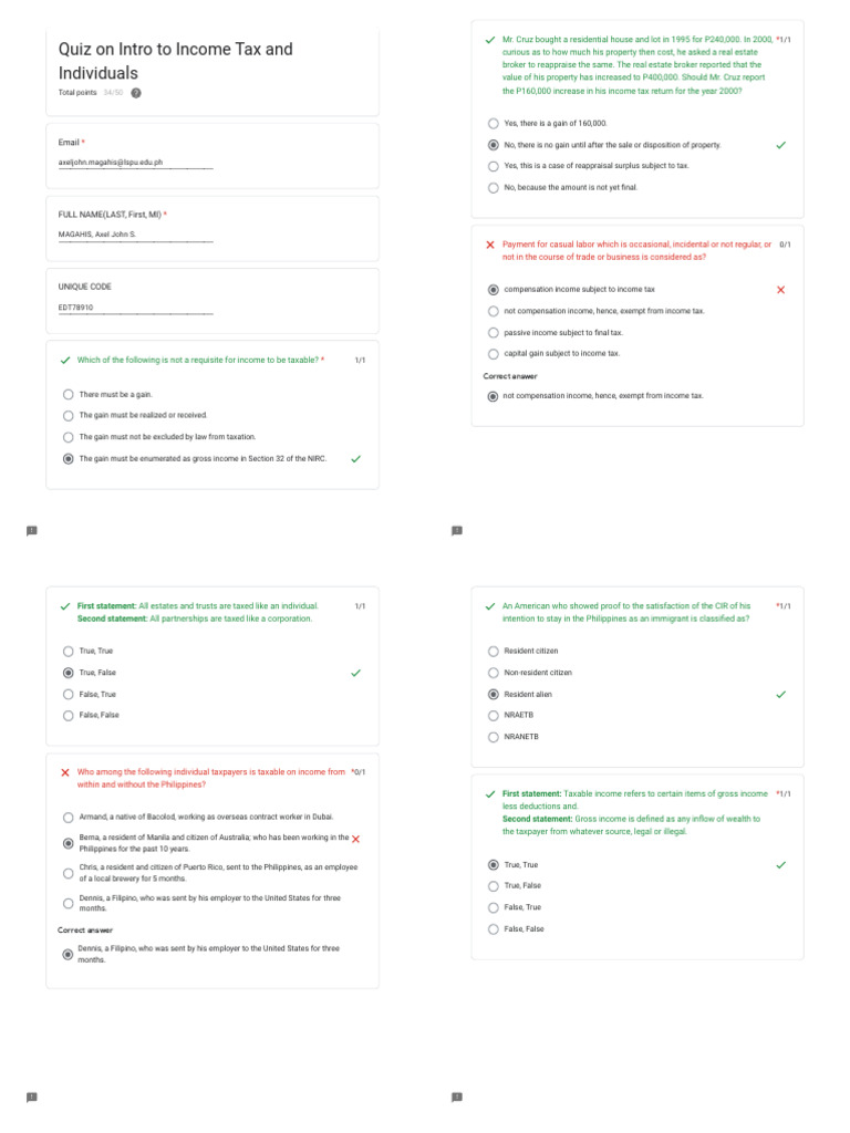 Tax Quizzes Compilation | PDF | Income Tax | Taxes