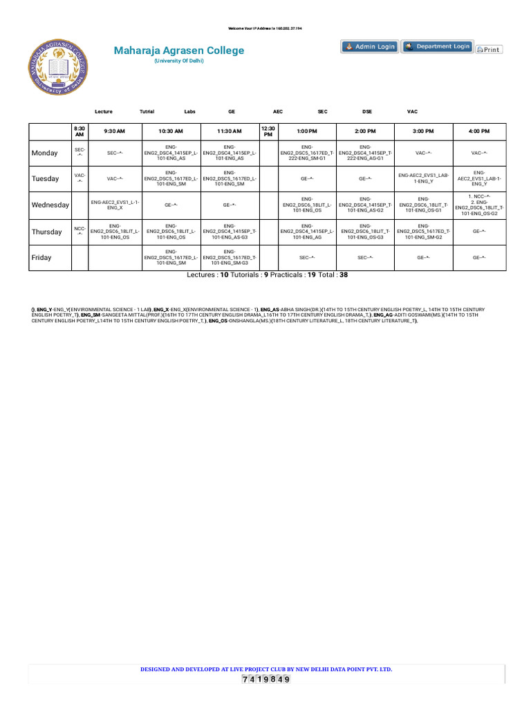English Honours Semester II Time Table | PDF