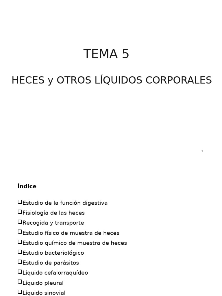 TEMA 6 - HECES y OTROS LIQUIDOS CORPORALES | PDF | Heces | Digestión