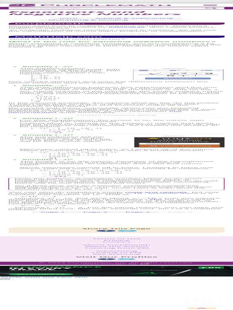 What is the Rule for Negative Numbers Squared Purplemath | PDF ...
