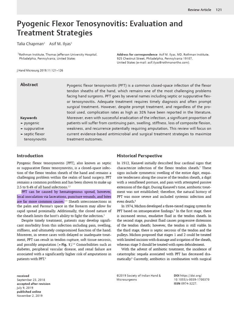 Pyogenic Flexor Tenosynovitis - Evaluation and Treatment Strategies ...