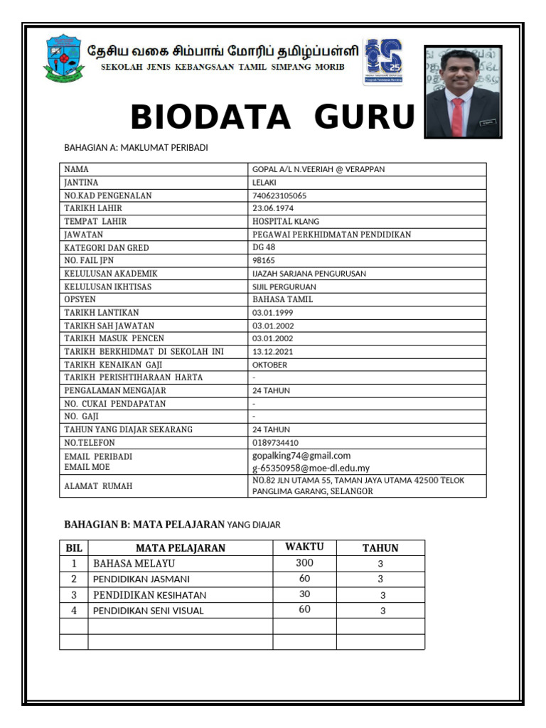 Borang Biodata Gopal | PDF