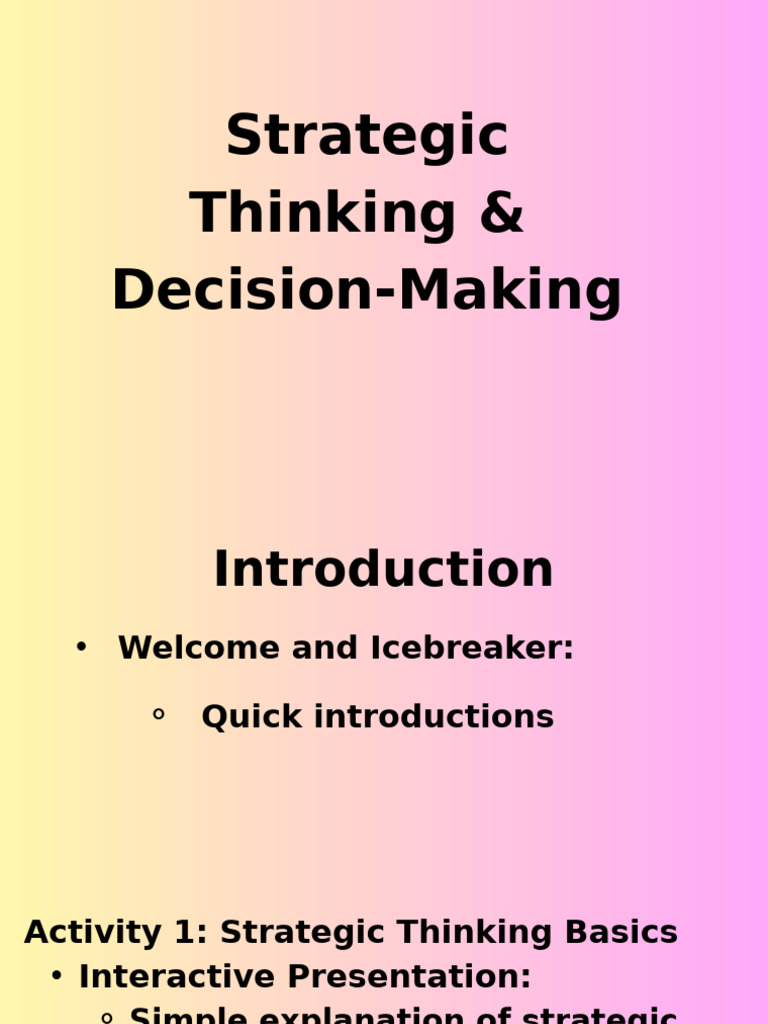 Strategic Thinking In Decision Making Pdf
