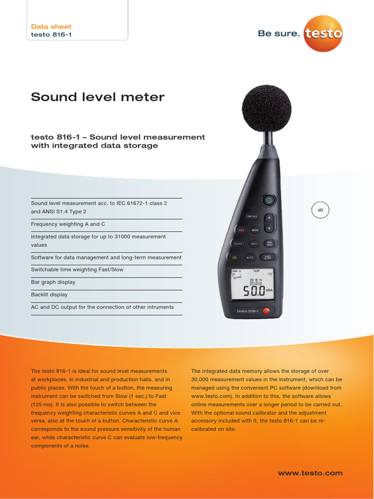 Testo 816-1 Sound Level Meter Overview | PDF | Sound Technology | Metrology