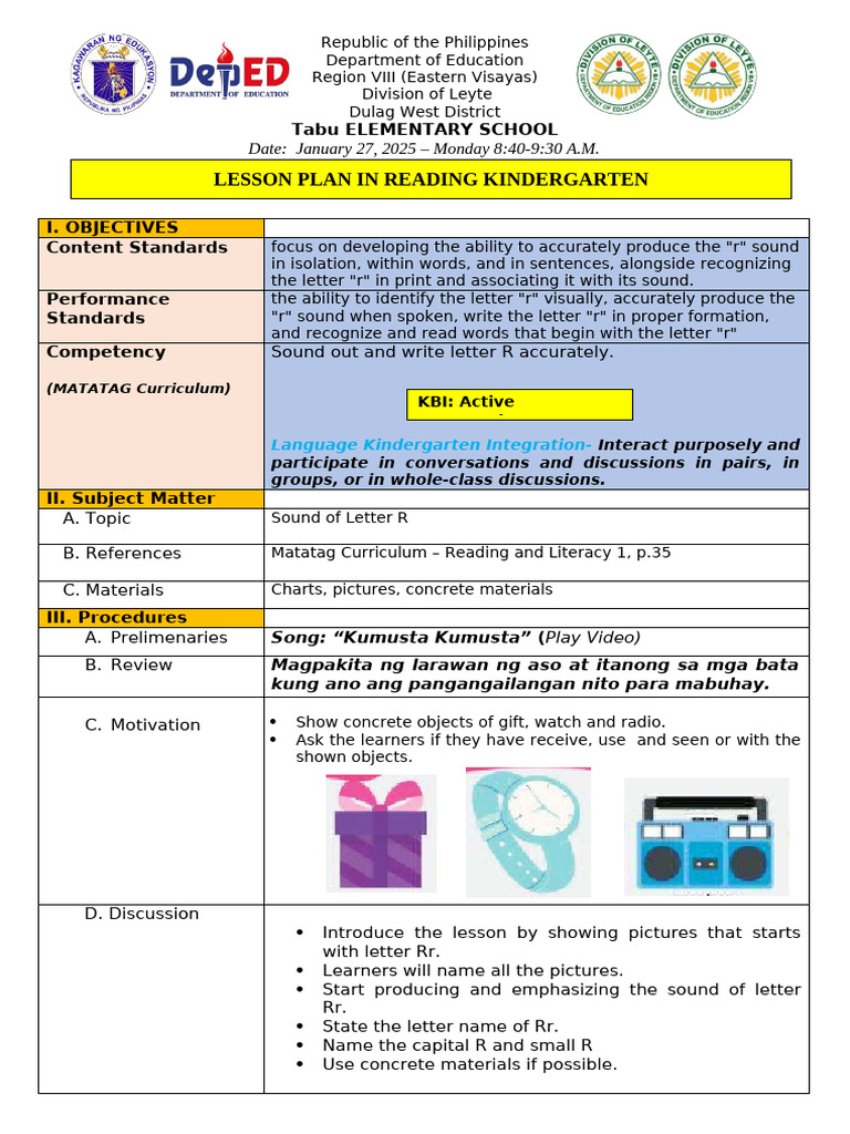 Kindergarten Reading Lesson Plan: Letter R | PDF | Behavior ...