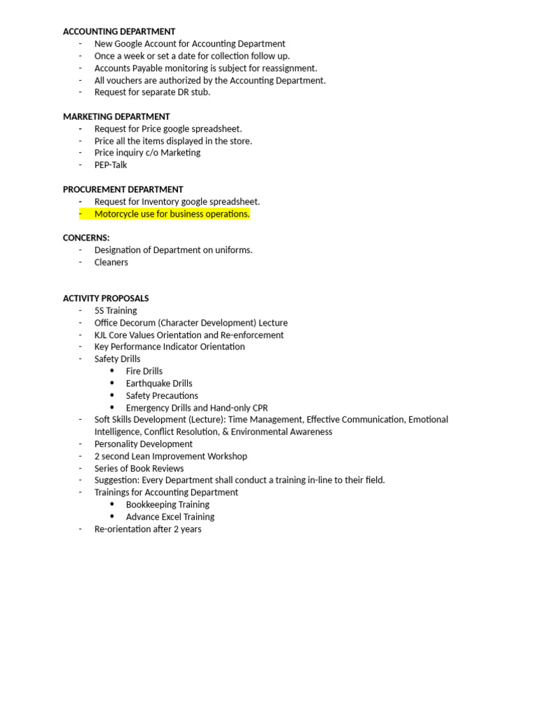 Accounting Department Suggestions | PDF