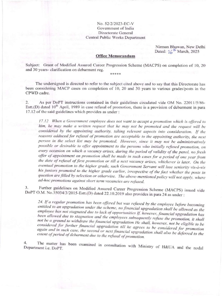MACP Clarification DoPT CPWD 26 03 2025 67427 | PDF | Social Policy | Public Administration