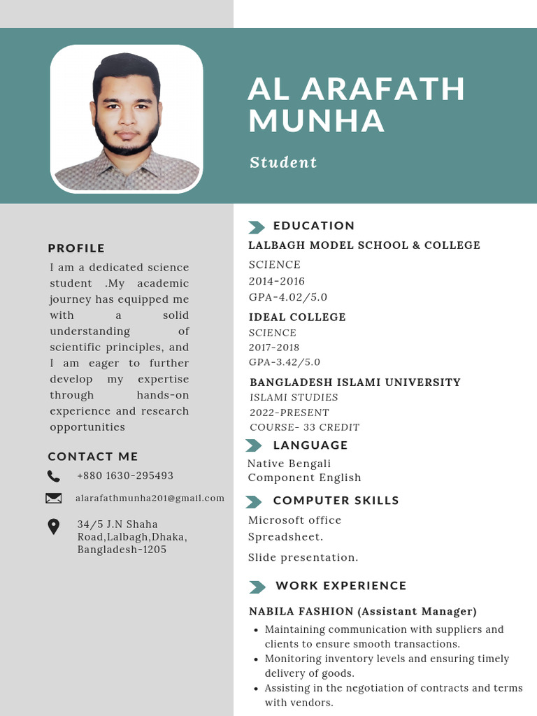 Al Arafath Munha: Student Profile | PDF