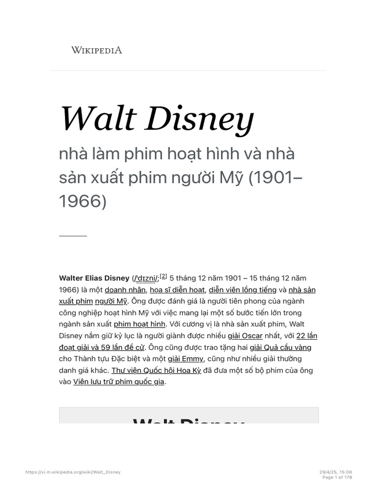 Walt Disney - Wikipedia Tiếng Việt | PDF