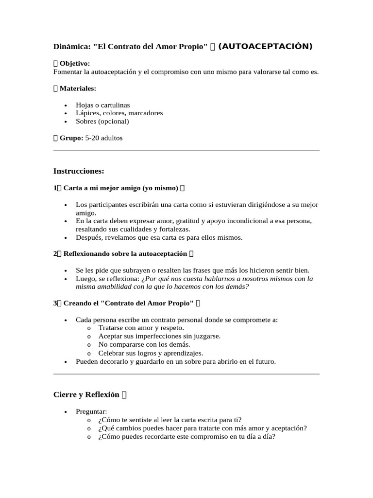 Dinámica de Amor Propio y Autoaceptación | PDF | Amor | Autoestima