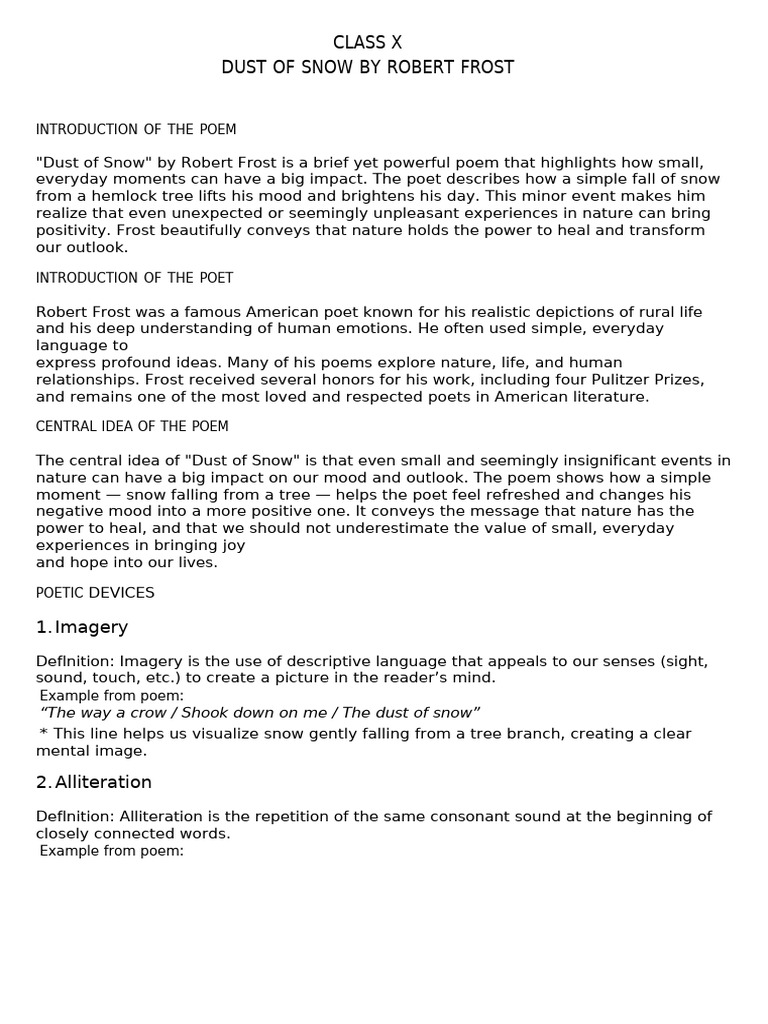 Dust of Snow by Robert Frost | PDF | Poetry