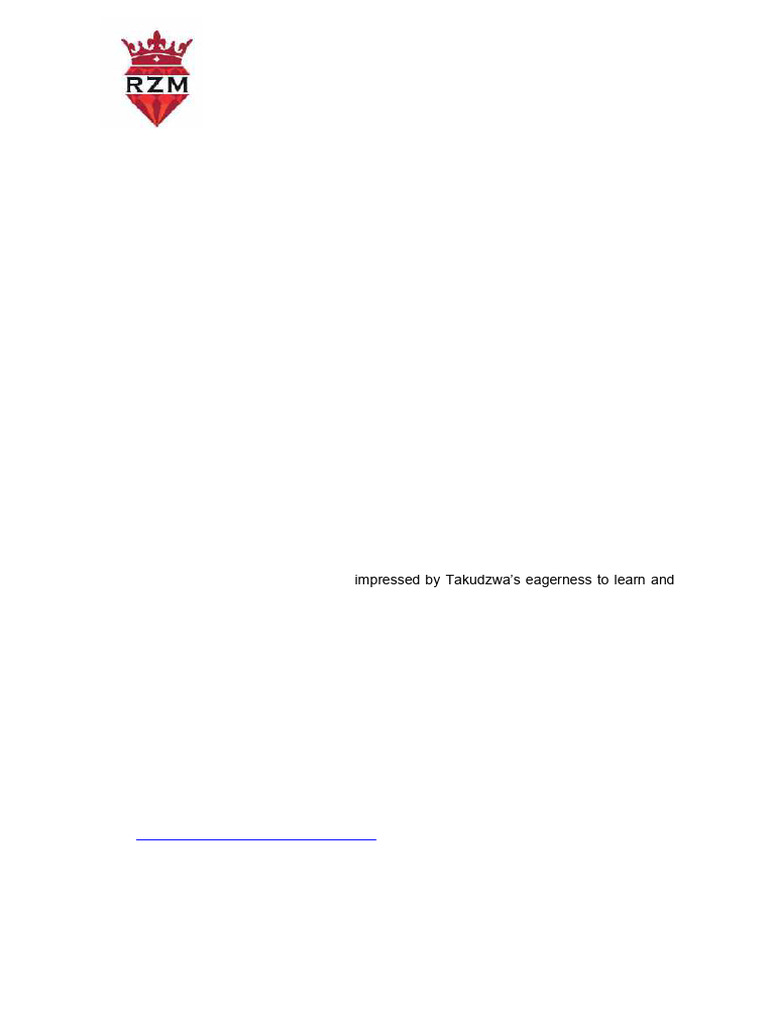 Takudzwa Manyora Reference Letter | PDF | Behavior Modification | Learning